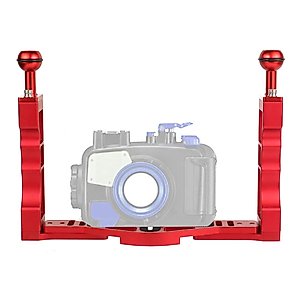 FEICHAO BQSZJ-3-B CNC Diving Handle Tray Upgraded Base Bracket Dual Handheld Hand Grip Rig Compatible for Action DSLR Camera Video Waterproof Case (Red)