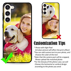 Personalized-Customm Phone Case for Samsung Galaxy s23 Plus with Picture Photo Text Name - Customized s 23 Plus Cellphone/Smartphone/Mobilephone Soft Thin Cover (Black)