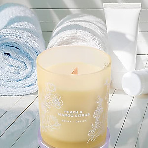 Peach Mango Citrus Scented Candles with Mandarin & Passion Fruit | Large Aromatherapy Candle | Highly Scented Soy Wood Wick Candles for Home | Natural Stress Relief Candles for Men & Women 10.6 oz