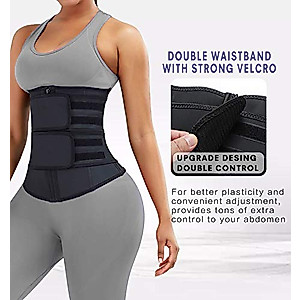 YIANNA Latex Waist Trainer for Women Tummy Control Jsculpt Double Sweat Trimmer Belt Workout Training Sport Girdle, YA2223-Black-XS