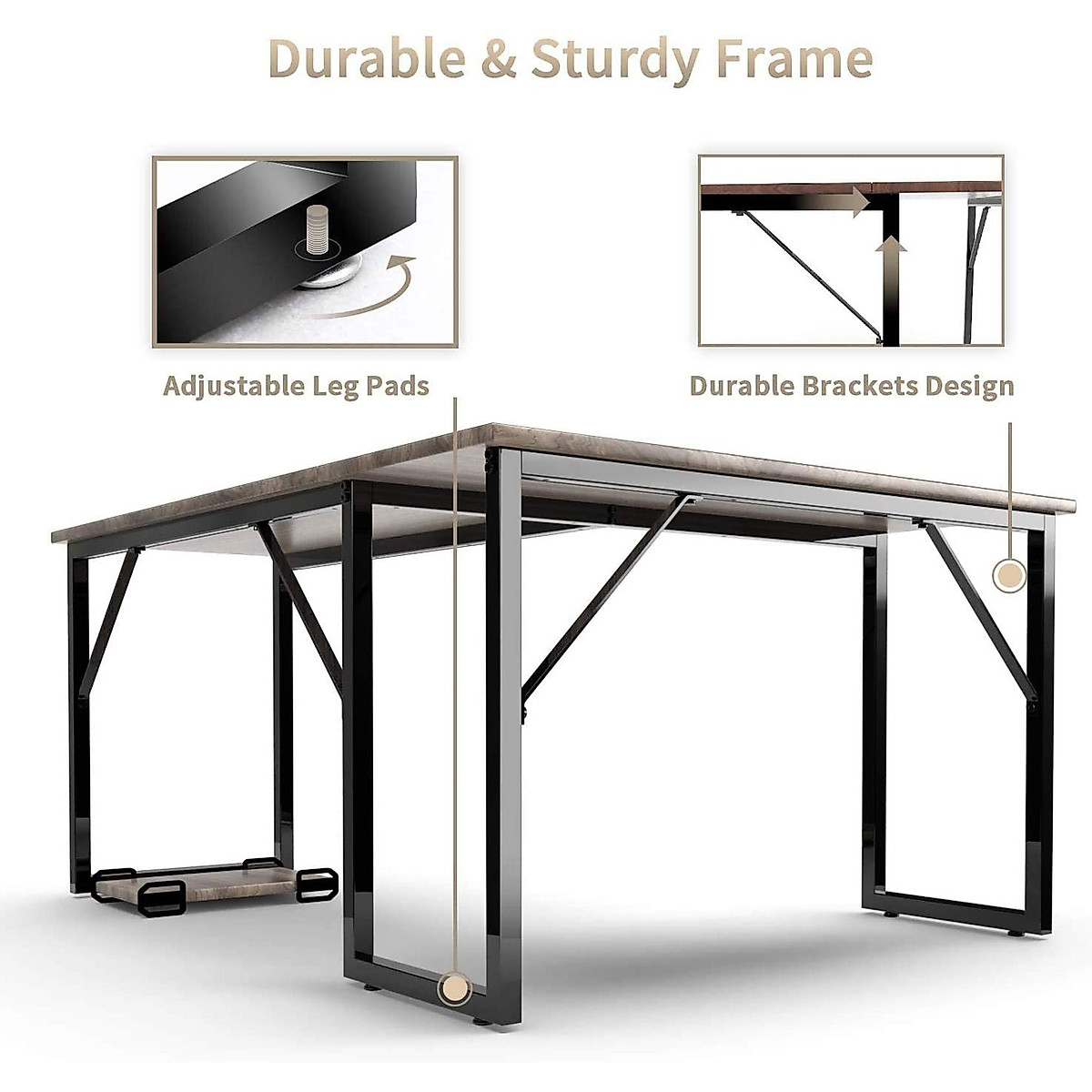 CX Modern L-Shaped Corner Desk Computer Desk Gaming Office PC Table, Sturdy Simple Industrial Style Home Office Writing Workstation Steel