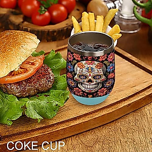 WYUSPGK 304 Stainless Steel Insulated Cup, Sugar Skulls Print Smooth Rim, Durable & Reusable - Perfect for Office, Home, And Travel