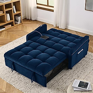 Convertible Pull Out Sleeper Sofa Bed,Multi-Functional Adjustable Single Couch Chair,Velvet Upholstered Chaise Lounge Loveseat Sofá Daybed,Sofacama with Two Arm Pocket,Type C,USB Charging,Copper Nail