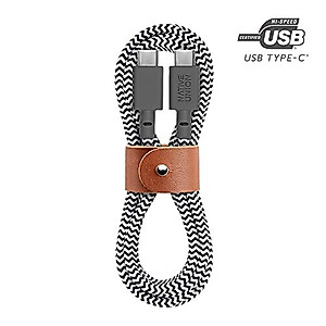 Native Union Type-C Belt Cable - USB-C to USB-C 4ft Ultra-Strong Charging Cable Compatible with iPad Pro 2018-21, iPad Air 5, Microsoft Surface Go 3, Google Pixel 6, Samsung Galaxy S22 (Zebra)
