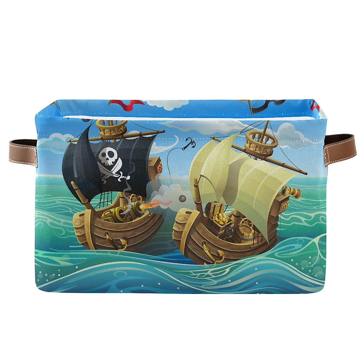 HANZHY Pirate Ship Large Fabric Storage Bins Foldable Cube Storage Bag Storage Basket with Handle for Closet Shelves Clothes Toys one size x 1