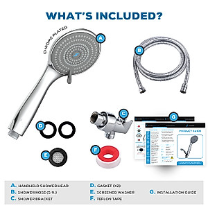 SparkPod High Pressure 3-Function Handheld Shower Head with 5 ft. Hose and Bracket - 3.75" Wide Angle Rain, Massage & Full Body Spray Modes - 1-Min Installation (Luxury Polished Chrome)