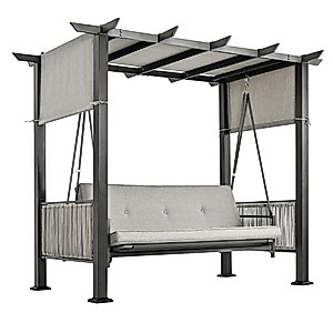 PAMAPIC 3-Seat Patio Swing Chair,Outdoor Patio Swing Bed with Adjustable Curtains,Porch Swing Bed for Balconies, Gardens and Poolside,Grey