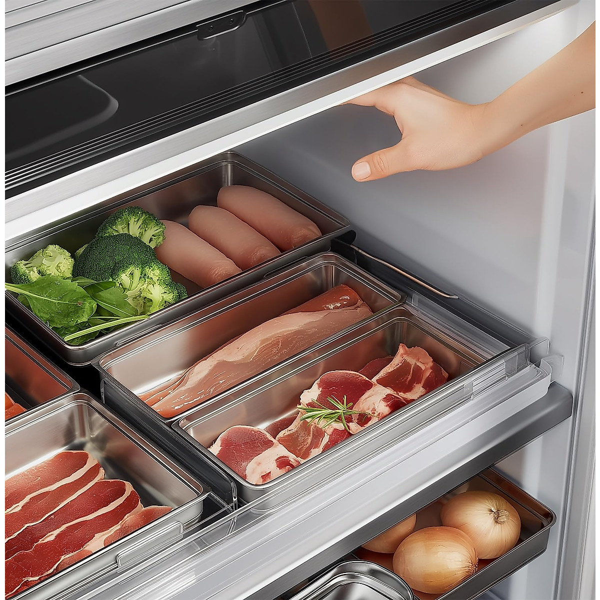 2 Pcs Deli Containers with Lids, Bacon Container for Refrigerator, Fridge Organizer, Cheese Container for Fridge, Dishwasher Safe Long Deli Meat Storage Containers Fruit Tray with Lids