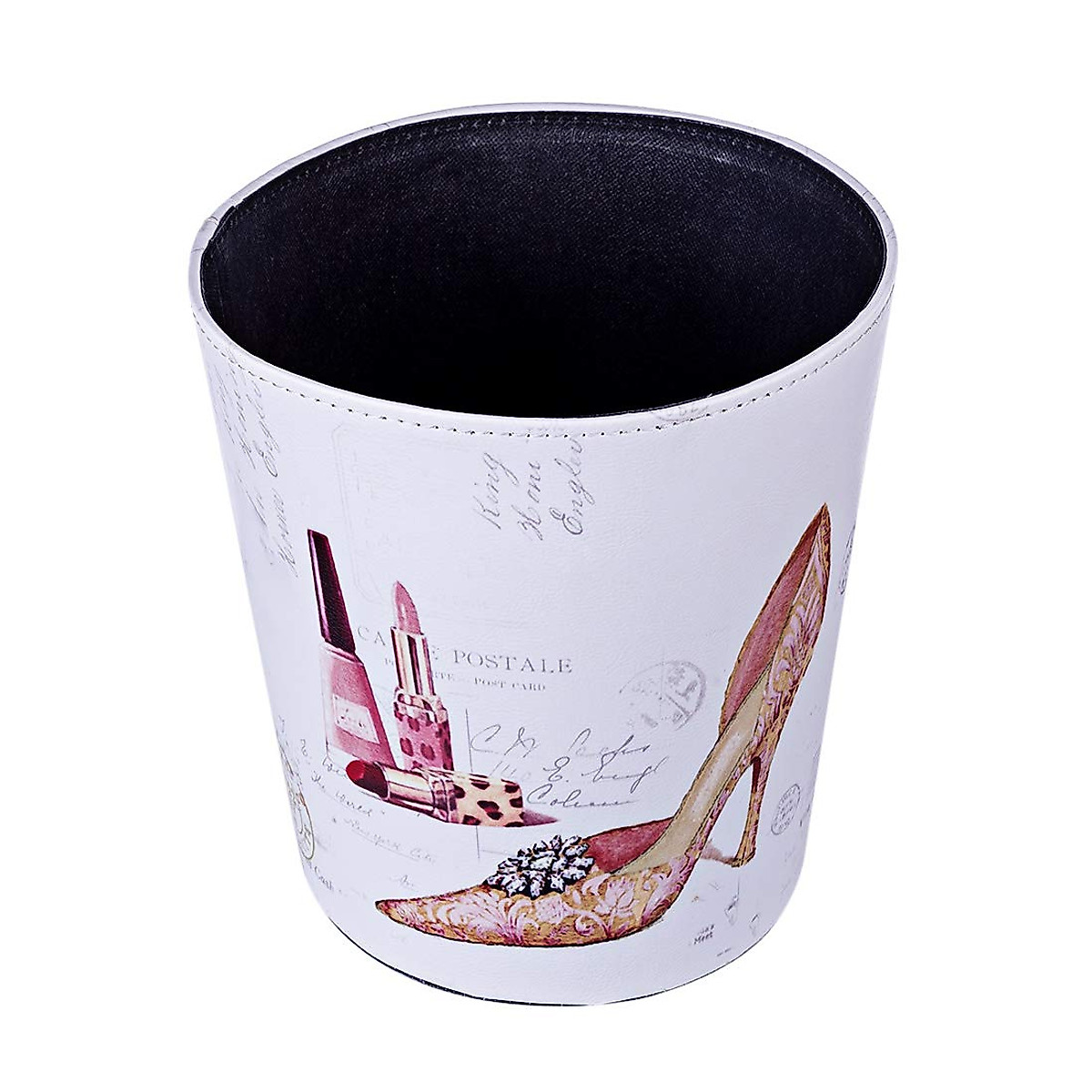 Lingxuinfo Scakbyer European Style Retro Leather Trash Can Trash Bin Waste Paper Basket Wastebasket Garbage Can Without Lid (Lipstick High Heels)