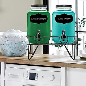 2-Pack glass drink dispenser - 1 Gallon Mason Jars w/Spout Faucets Screw Lid & Rubber Drip Mats - Liquid lemonade & beverage - Stand for Organizing party Decor & Storage