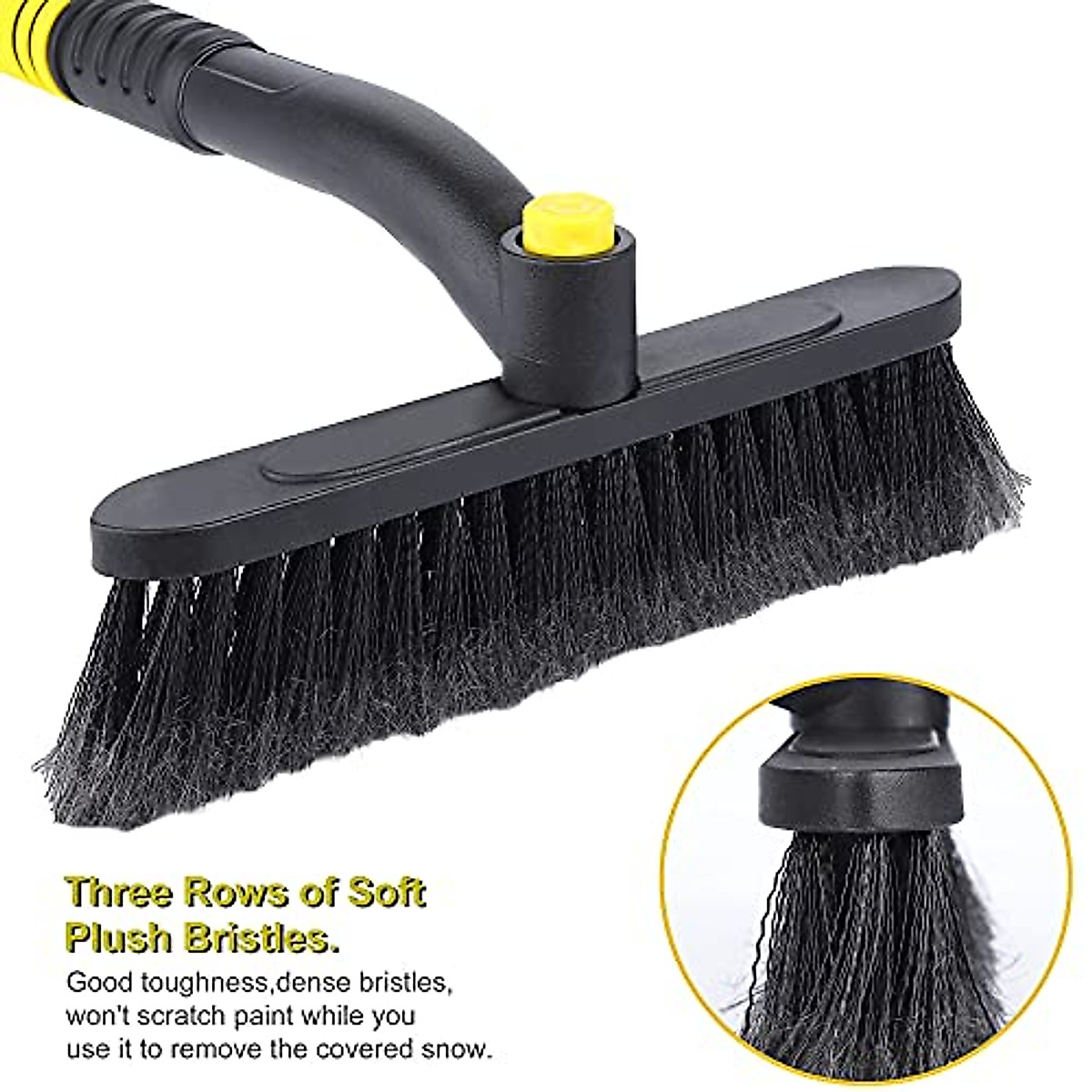 Yemei 35" Extendable Car Snow Brush with Squeegee，Brush Supports 360 Degree Rotation，Retractable Snow Shovel with Foam Grip ,for Small Car Truck SUV + Ice Scraper Yellow