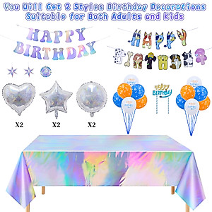 UNICORN ELEMENT Iridescent Birthday Decoration Set - with Iridescent Happy Birthday Banners, Ornaments, Cake Topper, Balloons and Tablecloth for Kids Adult Iridescent Birthday Party Supplies