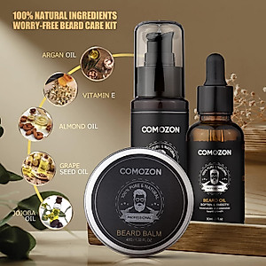 Beard Growth Kit-6 in 1 Beard Grooming Kit with Beard Oil, Beard Balm, Beard Wash, Brush, Comb and Shaving Scissors, Beard Care Kit Gifts for Men Father Dad Husband Boyfriend Brother Son Him