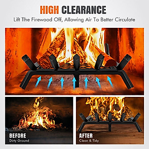 INNO STAGE Fireplace Grates with Ember Retainer - 17 Inch Fireplace Log Grate, Firewood Wood Log Holder Rack, Inside Wrought Cast Iron Fire Grate for Hearth Indoor Outdoor Camping
