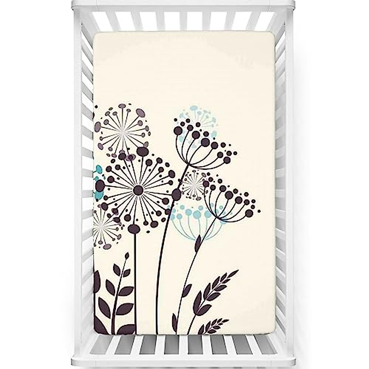 Dandelion Themed Fitted Crib Sheet,Standard Crib Mattress Fitted Sheet Toddler Bed Mattress Sheets - Crib Mattress Sheet or Toddler Bed Sheet,28“ x52“,Purple Blue and Beige