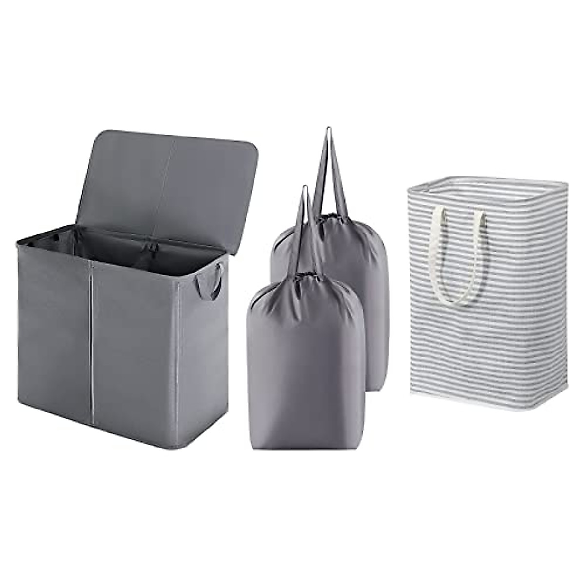Lifewit 72L Freestanding Laundry Hamper, Bundle with 105L Double Laundry Hamper with Lid and Removable Laundry Bags, Grey