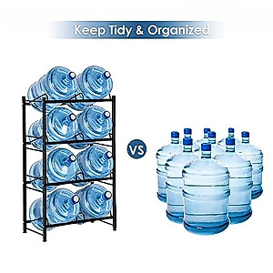 smusei 5 Gallon Water Bottle Holder Water Jug Holder 4 Tier Heavy Duty Water Jug Rack for 8 Bottles Detachable 5 Gallon Water Jug Stand Organizer Shelf for Home Kitchen Office, Black