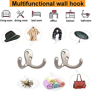 MsBong 10pcs Coat Hooks Hardware, Wall Hooks Heavy Duty Hooks for Hanging Coats Double No Rust Hooks Wall Mounted for Key, Towel, Bags, Cup, Hat (Silvery)