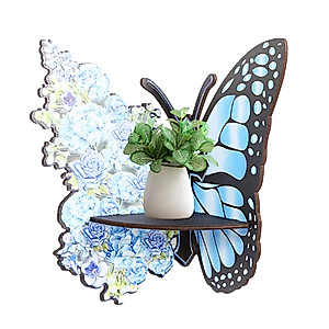 1/4 Wooden Corner Shelf - Butterfly Storage Rack, Hanging Organizer Racks | Wall Mount Shelving Unit, Vanity Counter Space Saver, Floating Room Corner Decor for Home Room, 9.25x9.45 Inches