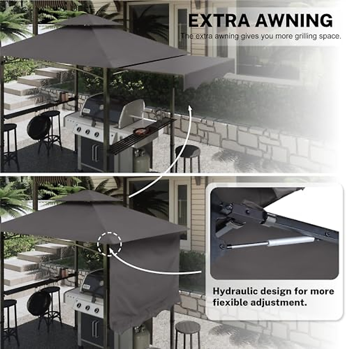 MASTERCANOPY 11 x 5 Grill Gazebo with Extra Side Awning Outdoor BBQ Gazebo with 2 LED Lights for Patio Party Backyard Picnic(Dark Gray)