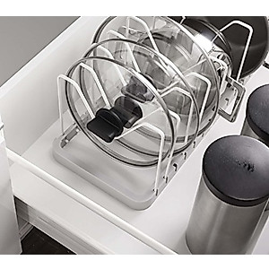 Yamazaki 3965 Under-Sink Extendable Pot Lid & Frying Pan Stand, White, Approx. W 17.7-32.3 x D 7.9 x H 6.9 inches (45-82 x 20 x 17.5 cm), Plate, Kitchen Storage, Handle Rest