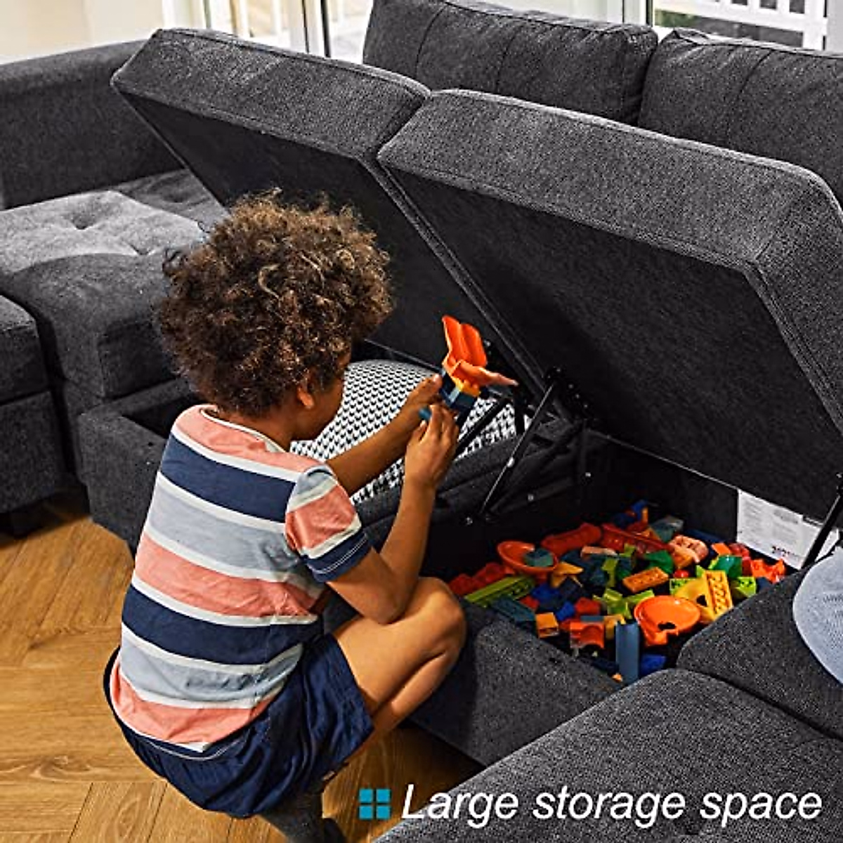 Belffin Convertible Sectional Sleeper Sofa Bed Modular Sofa Sleeper Couch Set with Storage Seat Modular Sectional Couch Bed Dark Grey