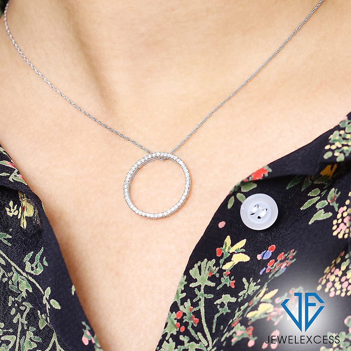 JEWELEXCESS Silver Chain Necklace for Women – .925 Sterling Silver Circle Necklace with Sparkling Genuine 0.25 CTW White Diamonds – Chic, Stunning Silver Statement Necklace Gifts