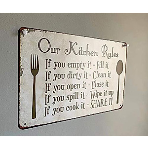 Grace Home Kitchen Rules Plaque Wall Decor Rustic Metal Tin Signs Posters Farmhouse Kitchen Rules Tin Sign Wall Decor, Funny House Decor Retro Poster Metal Tin Sign Country Decor, Iron Paint, Aluminum Sign 12X8-Inch