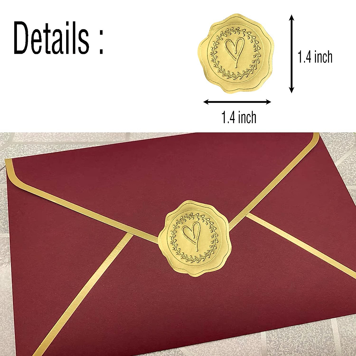 DJDZ 250pcs Gold Embossed Heart Envelope Seals Stickers for Wedding Invitations,Party Favors,Greeting Cards,Gift Packaging .etc (Gold, Self-Adhesive)