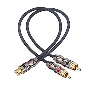 Devinal RCA/Phono Splitter Cable RCA Female to Dual Male Gold Plated Adapter, Stereo Audio Y-Cable Heavy Duty (1 Female to 2 Male) 10"(25 cm)