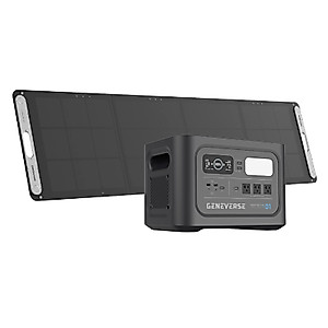Geneverse 1210Wh (1x1) LiFePO4 Solar Generator Bundle: 1X HomePower ONE PRO Portable Power Station (3X 1200W AC Outlets) + 1X 200W Solar Panel. Quiet, Indoor-Safe Backup Battery Generator For Home