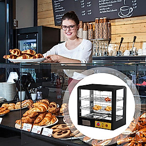 3-Tier Food Warmer, Commercial Food Warmer Display Electric Countertop Food Pizza Warmer with LED Lighting Removable Shelves Glass Door, Pastry Display Case for Buffet Restaurant 500w