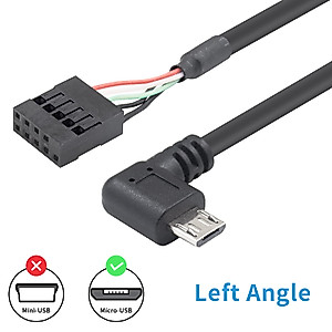 Duttek Micro USB to Motherboard Header Cable, USB Header to Micro USB Cable 90 Degree Left Angled Micro USB Male to 9 Pin Motherboard Female Dupont Extended Cable (2-Pack) 1.65FT/50CM