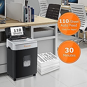 Bonsaii Paper Shredder for Office, 110-Sheet Autofeed & 12-Sheet Manual Micro Cut Heavy Duty Paper Shredder, P-4 Auto Feed Paper and Credit Card Shredder with 4 Casters, 6.1 Gal Transparent Bin C233-B