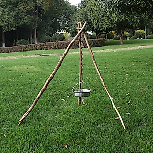 Campfire Tripod Grill Equipment, Camping Tripod Grill Board Portable Stainless Steel Camping Cooking Gear Accessories with Adjustable Chain for Hanging Cookware Camping Outdoor Cooking