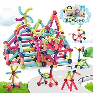 JIEJOYS Magnetic Balls and Rods Set, 100PCS Magnetic Building Sticks Blocks Toys, Educational Stacking STEM Magnet Toys Gift for Kids and Toddler Age 3 and Up.