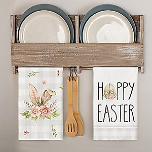 Artoid Mode Easter Rabbit Eggs Kitchen Dish Towels, 18 x 26 Inch Seasonal Spring Tulip Flower Wreath Ultra Absorbent Drying Cloth Tea Towels for Cooking Baking Set of 4