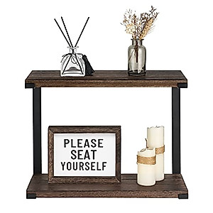 Mkono 2 Tier Wall Shelf Rustic Wall Mounted Floating Shelves Bathroom Wall Decor Wood Hanging Shelf with Metal Brackets Display Storage Shelving for Living Room Bedroom Office