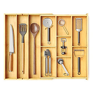 SpaceAid Bamboo Utensil Drawer Organizer with Labels, Kitchen Silverware Expandable Tray Holder Organizer for Flatware, Cutlery, Spoon and Knives Drawer Storage Organization (Natural)