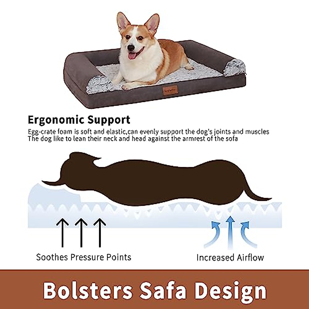 KIYUMI Dog Sofa Bed Orthopedic Waterproof Dog Bed with Removable Washable Cover,Egg Crate Foam Pet Bed Mat,Pet Bolster Couch Pet Beds for Extra Large Dogs