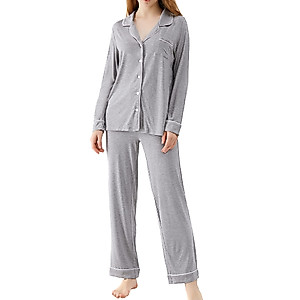 WiWi Viscose from Bamboo Pajamas Set for Women Soft Long Sleeve Button Down Sleepwear Plus Size Pj Lounge Sets S-3X, Heather Grey, 3X
