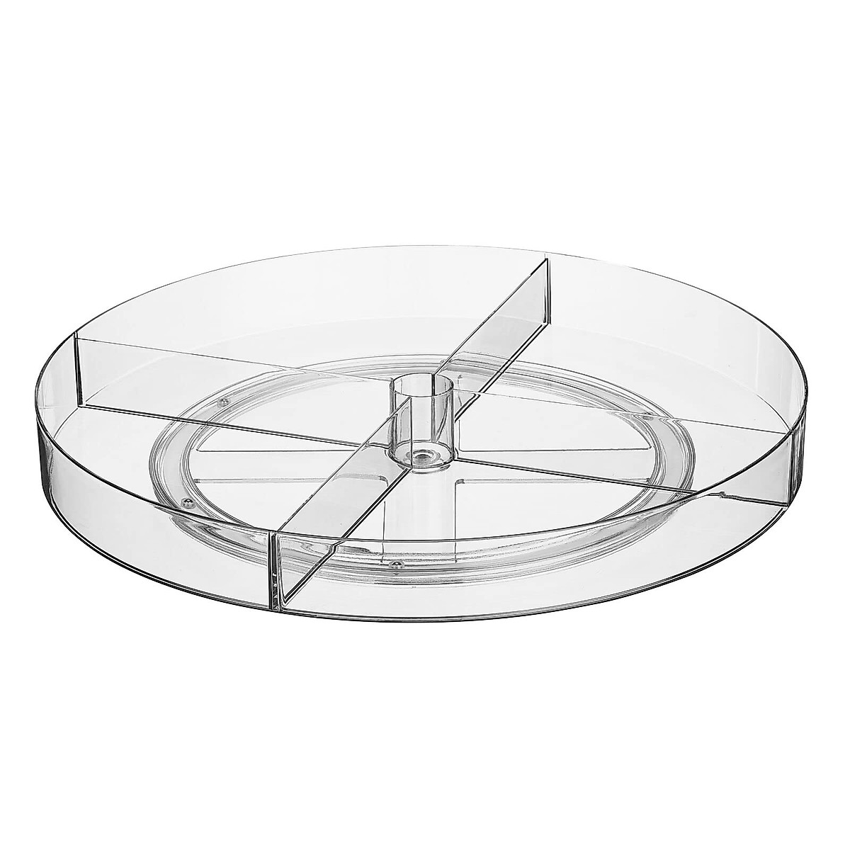 Nate Home by Nate Berkus 18-Inch Divided Turntable Organizer | Large Plastic Lazy Susan, with 4 Compartments for Kitchen Cabinet or Pantry from mDesign - Clear