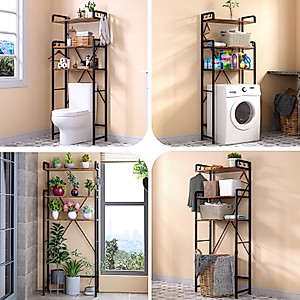 Huhote Over The Toilet Storage Rack with 3-Tier Bathroom Shelves, Space Saver Toilet Shelf, Bathroom Storage Organizer with Hooks for Over Toilet Storage and Bathroom Shelf (Rustic Brown)