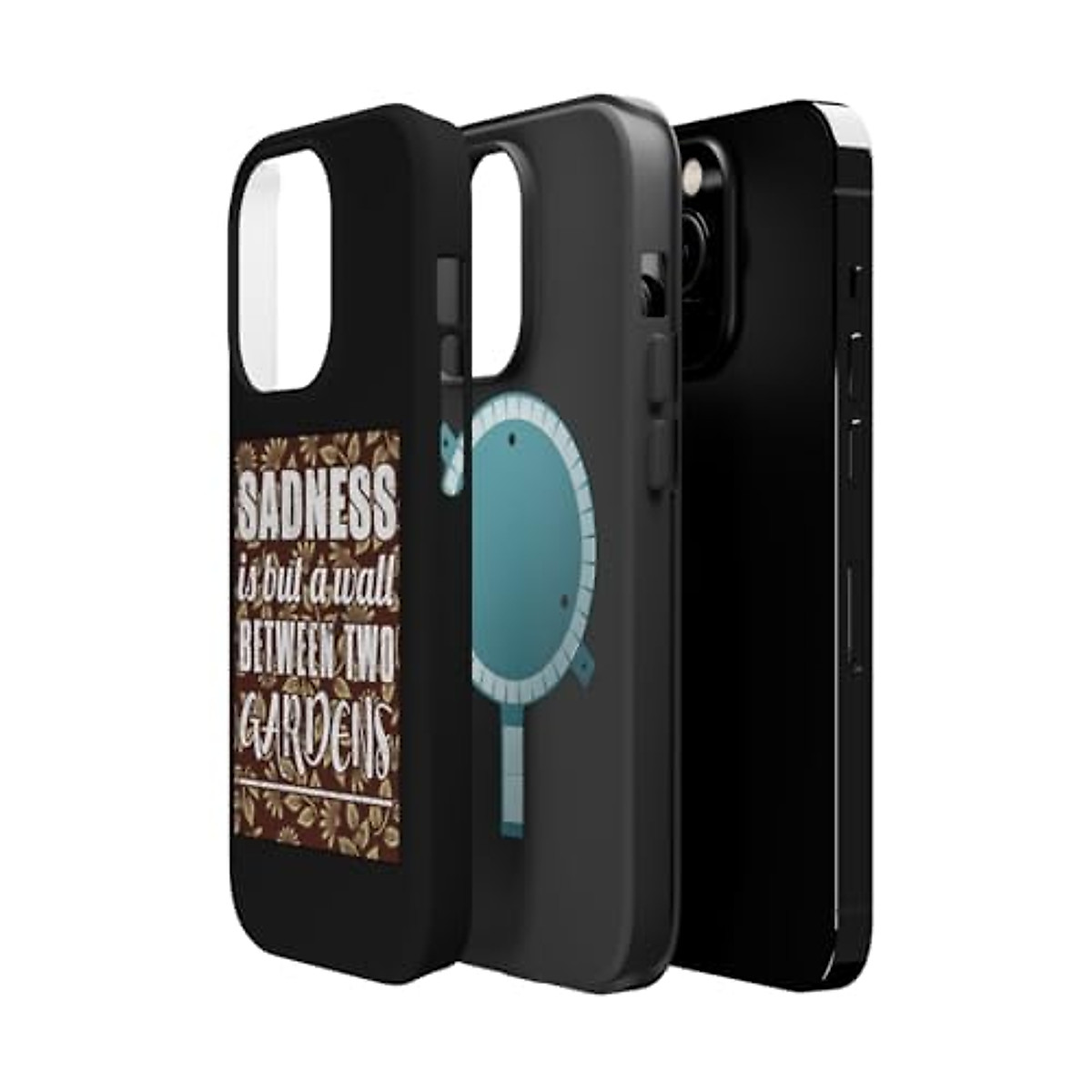 DistinctInk Tough Case for Apple iPhone 13 PRO (6.1" Screen), Compatible with MagSafe Charging - Sadness is Wall Between Gardens Black