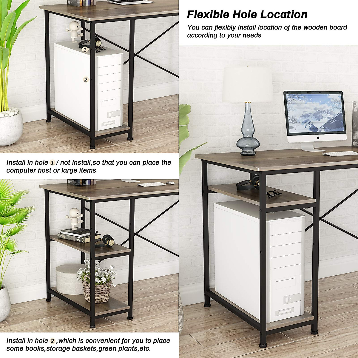 Engriy Writing Computer Desk 39", Home Office Study Desk with 2 Hooks and Storage Shelves on Left or Right Side, Industrial Simple Workstation Wood Table Metal Frame for PC Laptop, Black Oak