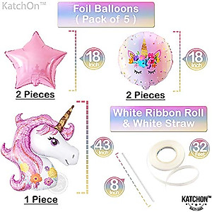 KatchOn, Unicorn 5th Birthday Decorations Girl - Glitter Five Banner, Number 5 Balloon 40 Inch | Giant Unicorn Balloons, 43 inch | Unicorn Decorations for Birthday Party | Unicorn Party Decorations