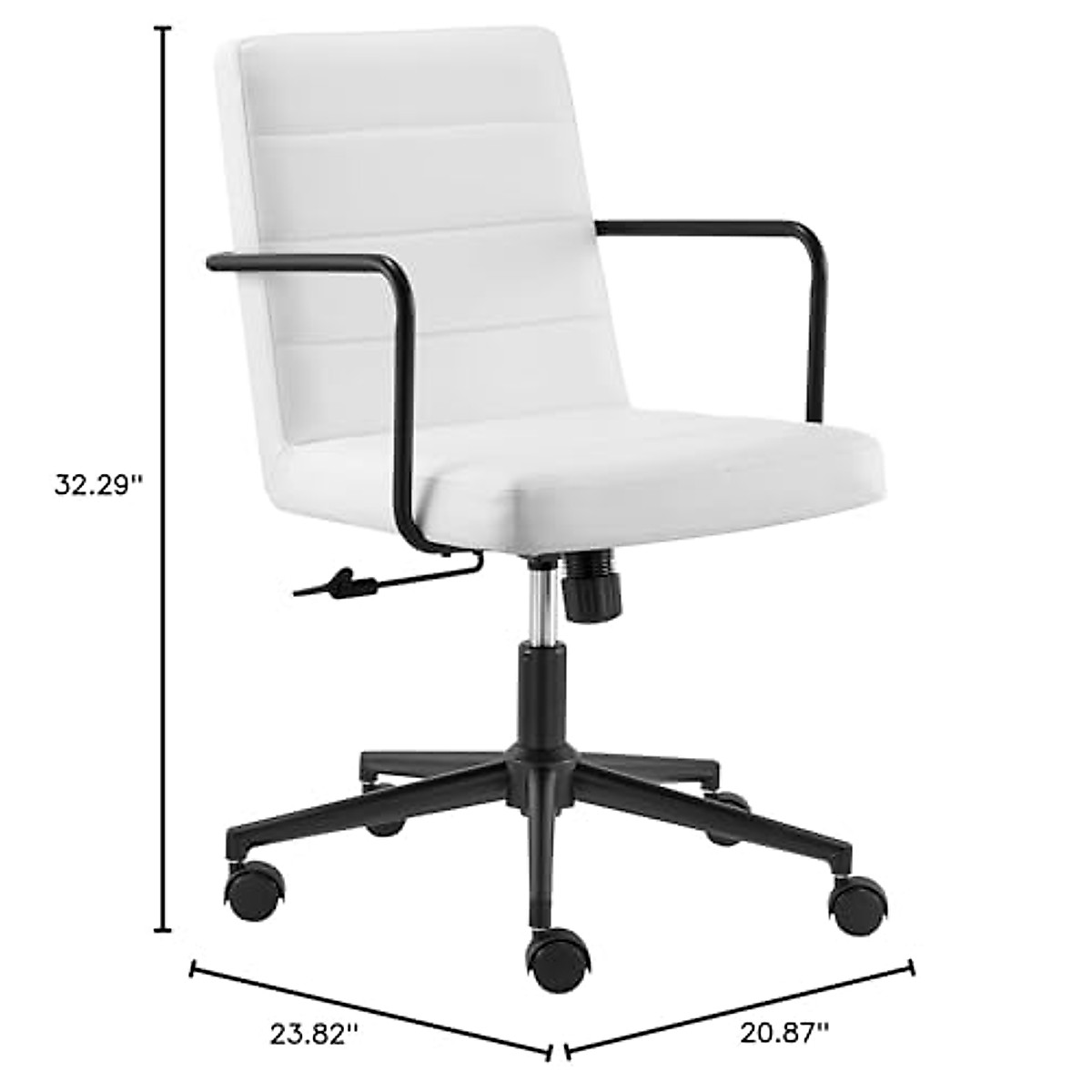 Euro Style White Faux Leather/Black Steel Leander Rolling Office Chair with Armrests - Modern Computer Desk Chair with Wheels for Work, Gaming