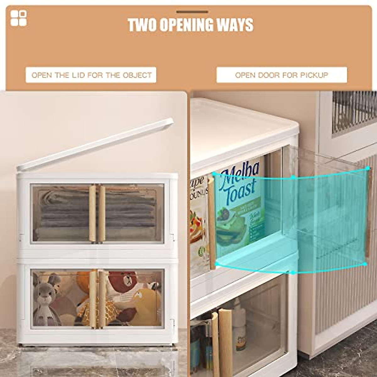 Nafenai Storage bins with Lids - Collapsible storage bins,3 Packs Storage bins with wheels,Double Door stackable storage bins Closet Organizers and Storage,78 Quart Storage Boxs for Home,Office