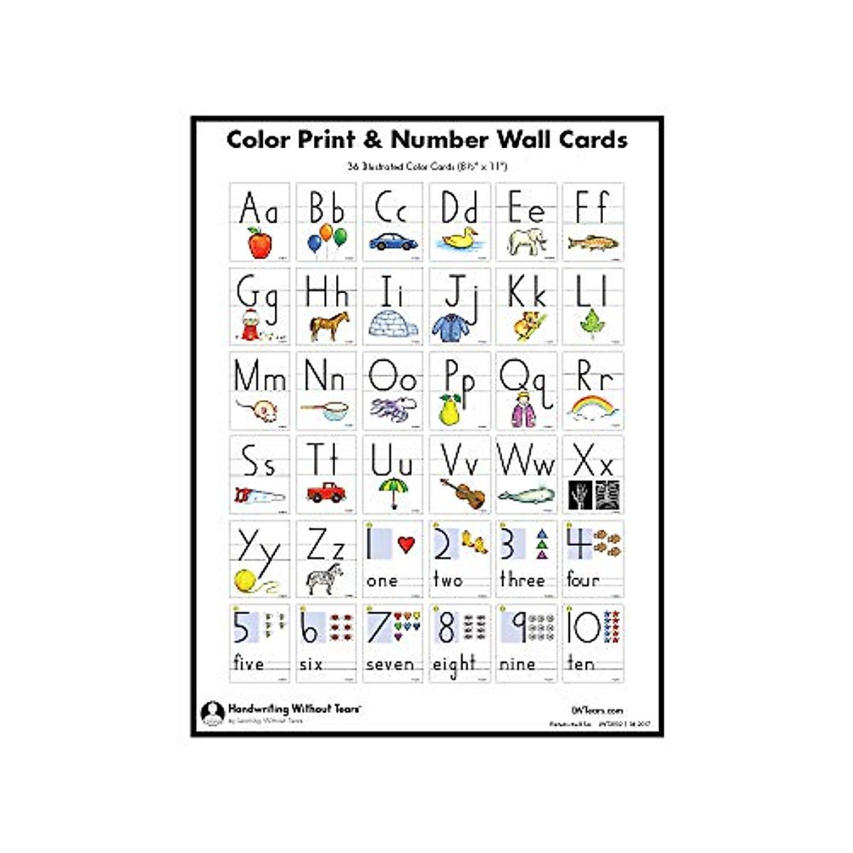 Learning Without Tears Color Print & Number Wall Cards- Handwriting Without Tears®- K–2, Alphabet Letter and Number Model, Double Lines- for School and Home Use