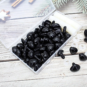 BESTCYC 1 Box(50PCS) 19.5mm Black Plastic D-Type Animal Safety Nose with Washers for Bear, Doll, Puppet, Plush Animal and Craft